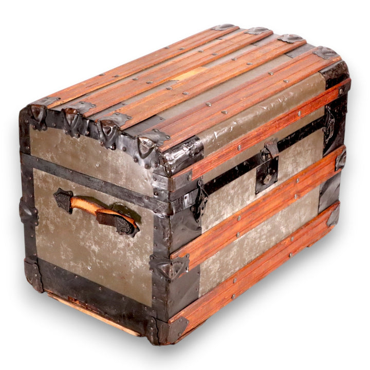 Curve Topped Antique Steamer Trunk 28x19x17 Galvanized Panels 1880's ...